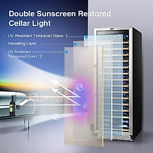 COLZER 24 Inch Wine Cooler Refrigerators,154 Bottle Fast Cooling Low Noise No Fog Wine Fridge with Professional Compressor Stainless Steel,Digital Temperature Control Built-in Freestanding