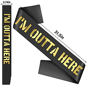 Generic I'm Outta Here Sash with Gold Foil - Going Away Sash, Retirement Sash, Graduation Sash, Divorced Sash, New Chapter Sash, Coworker Leaving Sash, Gift for Going Away (Black,Gold)