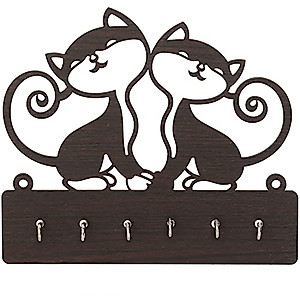 Cat Design Beautiful Key Holder for Wall Living Room Hanger Key Organizer Entryway Key Rack for Wall Décor, Living Room, Hall,Bedroom,Kitchen, and Office 6 Hooks_Brown 8 x 7 x 1.18 inches