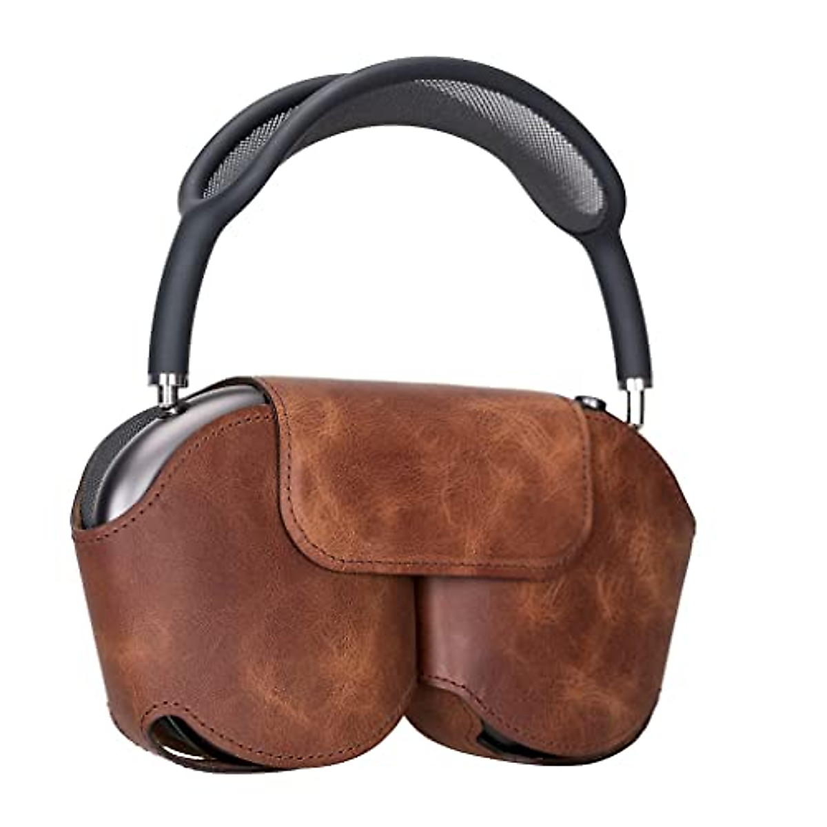 HARDISTON AirPods Max Case, Genuine Leather Handmade, Protective Premium Leather Ear Cup Covers, Soft-Slim Travel Carrying Case, Compatible for AirPods Max (Brown)