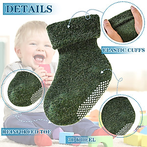 AMENLAN Baby Wool Floor Socks Soft Winter Warm Thick Non slip Toddler Boys Girls Crew Neck Socks 6 pairs (Solid Color B, 0-12 Months)
