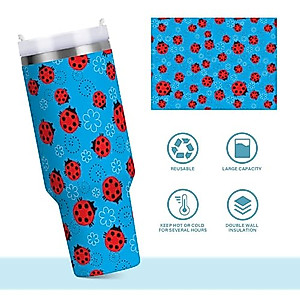 ARGTILDN 30 oz Tumbler Ladybugs Daisy Insulated Travel Mug with Handle and Straw Lid Stainless Steel Vacuum Coffee Cup Tea Beverage Container Water Bottles for Car Sports office