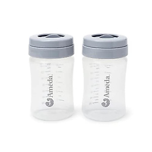 Ameda MYA Replacement Bottles with Locking Caps & Rings, Storage Bottle, Baby Essentials, Breastfeeding Supplies, 2 Count