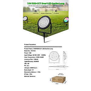 LGIDTECH FUTC03 RGB+CCT Outdoor 15W LED Landscape Garden Spotlight AC 100-240V,Color Changing,CCT Color Temperature Adjustable,Memory Function.No Plug