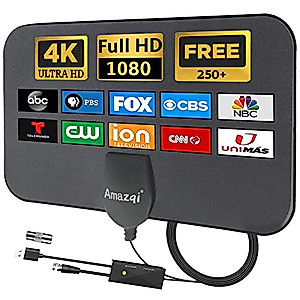TV Antenna Indoor- 4K Amplified Digital TV Antenna 250+ Miles Long Range - with Signal Amplifier Support 1080p Freeview HDTV - Work with Fire TV Stick Samsung Sony LG All Types Older TV