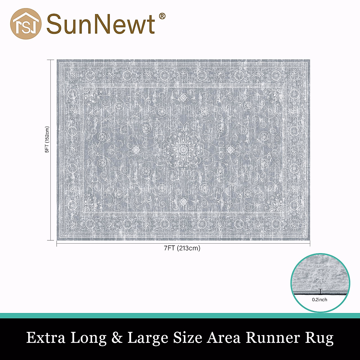 SunNewt Area Rug Living Room Rug 5'x 7' Non-Slip Washable Rug Stain Resistant Bedroom Rug Low Plie Entryway Rug Pale Grey