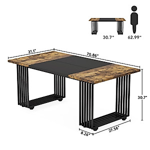 Tribesigns Dining Table for 6-8 People, 70.8'' Long Industrial Dining Room Table for Kitchen, Wood Kitchen Table with Black Metal Legs, Brown