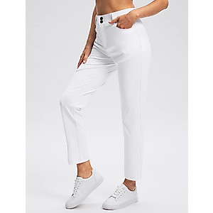 Viodia Women's Golf Pants with Zipper Pockets 7/8 Stretch Ankle Pants for Women Travel Casual Work White