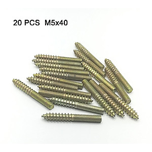 Hanger Bolt M5x40 Double Headed Bolt Self-Tapping Screw for Furniture 20Pcs