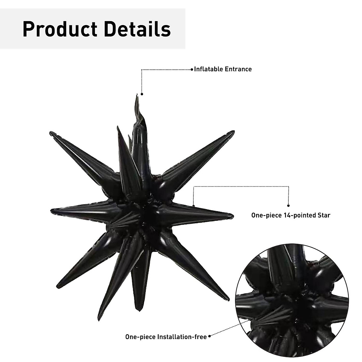 6 Pcs Silver Star Foil Balloons One-Piece 14-Pointed Star Balloons 4D Starburst Cone Mylar Balloons 22inch Christmas Birthday Wedding Wedding Anniversary Party Supplies(Silver)