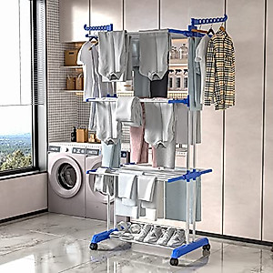 Large Clothes Drying Rack, 4-Tier Clothes Drying Rack with 67H x 19W x 30L Inches, Movable Clothes Drying Rack with Casters for Indoor/Outdoor for Drying Clothes, Bed Covers, Shoes, Sofa Covers etc
