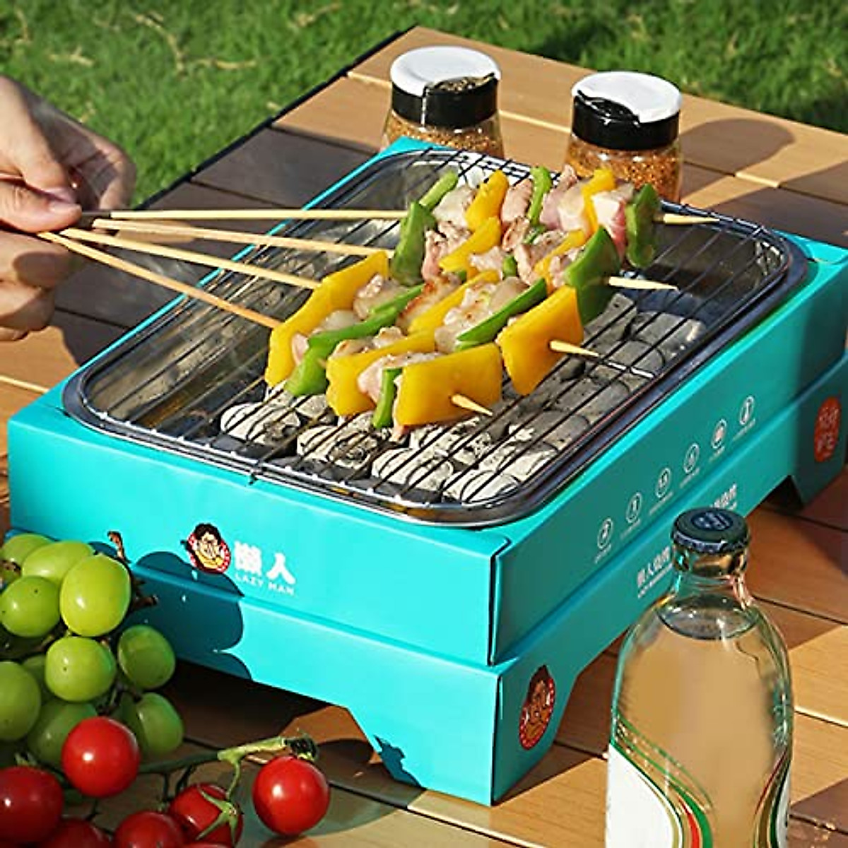 Charcoal Grill, Portable Charcoal Grill, Single Use Compact Detachable Stainless Steel Portable Barbecue Smoker Grill, Compact and Lightweigh and Portable, for Outdoor Camping Barbecue Picnic(BLU