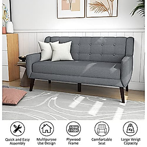 UIXE Sofa Couch, Modern Loveseat and Upholstered Sofa with 2 Pillows,Sofa Couch for Living Room with Wooden Legs, 2 Seater Sofa Couch for Bedroom Home Office Apartment
