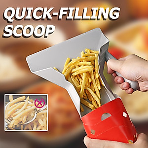 Bonsicoky Polycarbonate French Fry Popcorn Scoop, Quick Fill Tool for Food Bags & Boxes, Multipurpose Utility Scooper for Bagger French Fries, Snacks, Desserts, Ice, Dry Goods(Right Handle)