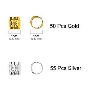 Ryalan 105 Pieces Hair Jewelry Set: Aluminum Dreadlocks Beads, Metal Cuffs, Gold and Silver Clips