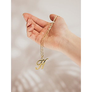 Solid 10k Yellow Gold Personalized Cursive-Style "H" Initial Pendant Necklace, 18"