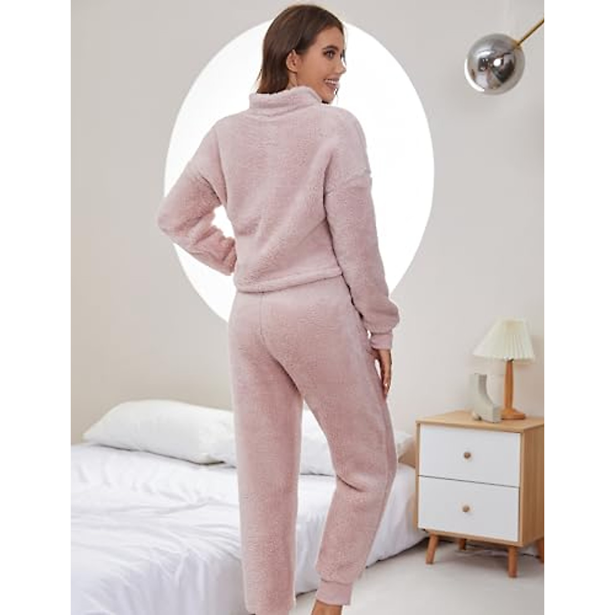 TAQCUX Womens Winter Pajamas Sets Soft Comfy Fleece Pullover Sherpa Pants Fuzzy 2 Piece Pjs Set Cute Warm Loungewear(Mauve-S)