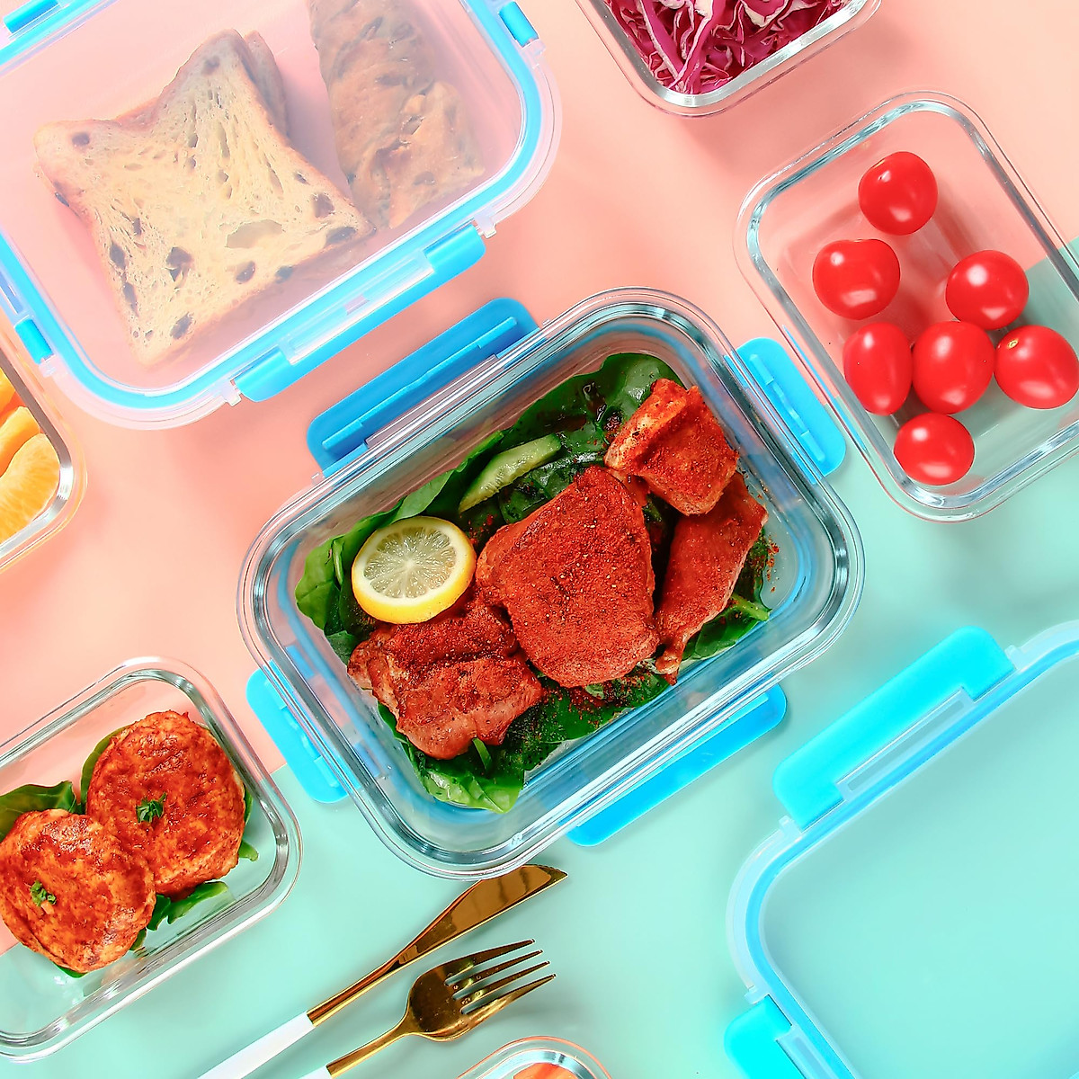 UMI UMIZILI Glass Food Storage Containers with Lids, 10 Pack Leakproof Glass Meal Prep Containers Airtight Stackable Glass Containers for Leftover, Fruit, Vetageables, Dishwasher Safe