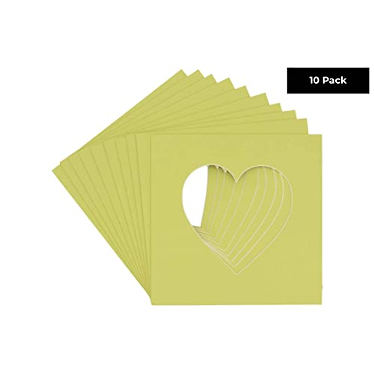 CountryArtHouse Pistachio Green Acid Free 6x6 Heart Picture Frame Mat with White Core Bevel Cut for 3x3 Pictures - Fits 6x6 Frame - Pack of 10 Matboards