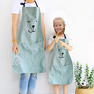 HILLHOME 2 Pack Cotton Adjustable Parent and Child Apron with Pockets Great Gift For Adult and Kid Baking,Painting,Mommy and Me Matching Set