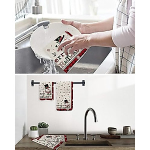 Hokiten Christmas Waffle Kitchen Towels Dishcloths, Red Black Plaid Snowman Xmas Winter Snowflake Absorbent Dish Towels | Hand Towels for Bathroom/Bar, 12 x 12 Inch, 2 Pcs