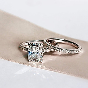 Kobelli 2.7ct Radiant Moissanite Drop Halo Bridal Set - white-gold / 6.0 G-H