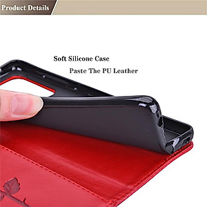lefeda Case for iPhone 15Pro Max/15 Pro/15 Plus/15, Flip Leather Rose Flower Embossed Wallet Cover, Magnetic Closure Case with Card Slots,Red,15 Pro Max