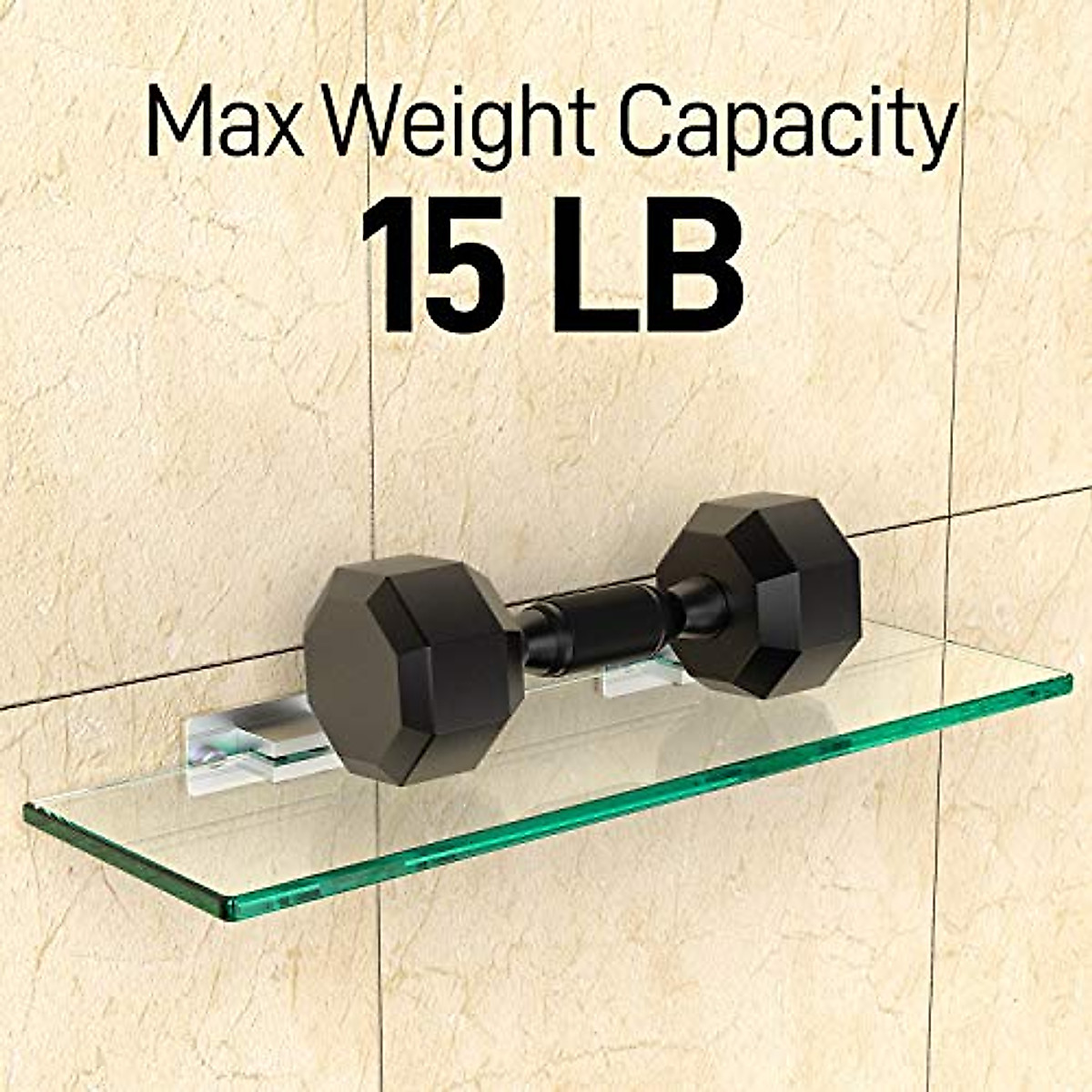 GeekDigg 2 Sets Glass Shelves for Bathroom, No Drilling Shower Caddy Glass Shelves for Wall Glass Bathroom Storage Organizer Shelf with Aluminum Bracket for Bathroom, Shower, Kitchen, Laundry