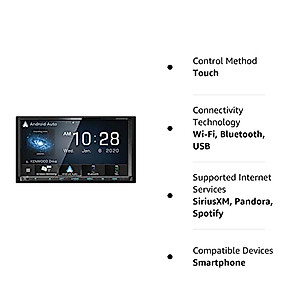 KENWOOD DMX9707S 6.95-Inch Capacitive Touch Screen, Car Stereo, Wired and Wireless CarPlay and Android Auto, Bluetooth, AM/FM Radio, MP3 Player, USB Port, Double DIN, 13-Band EQ, SiriusXM