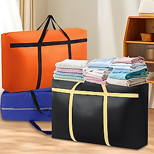 CIVJET 2 Pack Moving Bags Heavy Duty Extra Large with Strong Zippers, Storage Tote Bag for Space Saver for College Students, Moving Supplies/Boxes with Handles for Clothes, Storage Containers (Orange)