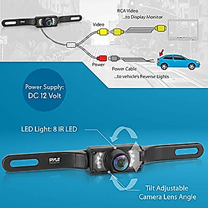 Pyle PLCM10 Rear View Backup Parking Reverse Camera, License Plate Mount, Weatherproof, Night Vision, Distance Scale Lines, Swivel Angle Adjustable Cam