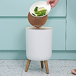 Kelendle Nordic Waste Basket Push Top Trash Can with Lid Garbage Can with Long Legs Modern Round Trash Bin for Kitchen Bathroom