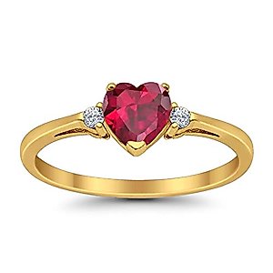 Blue Apple Co. 925 Sterling Silver Promise Ring Heart shape Simulated Ruby Yellow Tone Round Cubic Zirconia accent, Size - 7