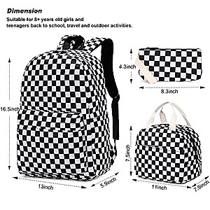 Yusudan Checkered Girls School Backpack Set, Kids Teens School Bag Bookbag with Lunch Bag Pencil Bag