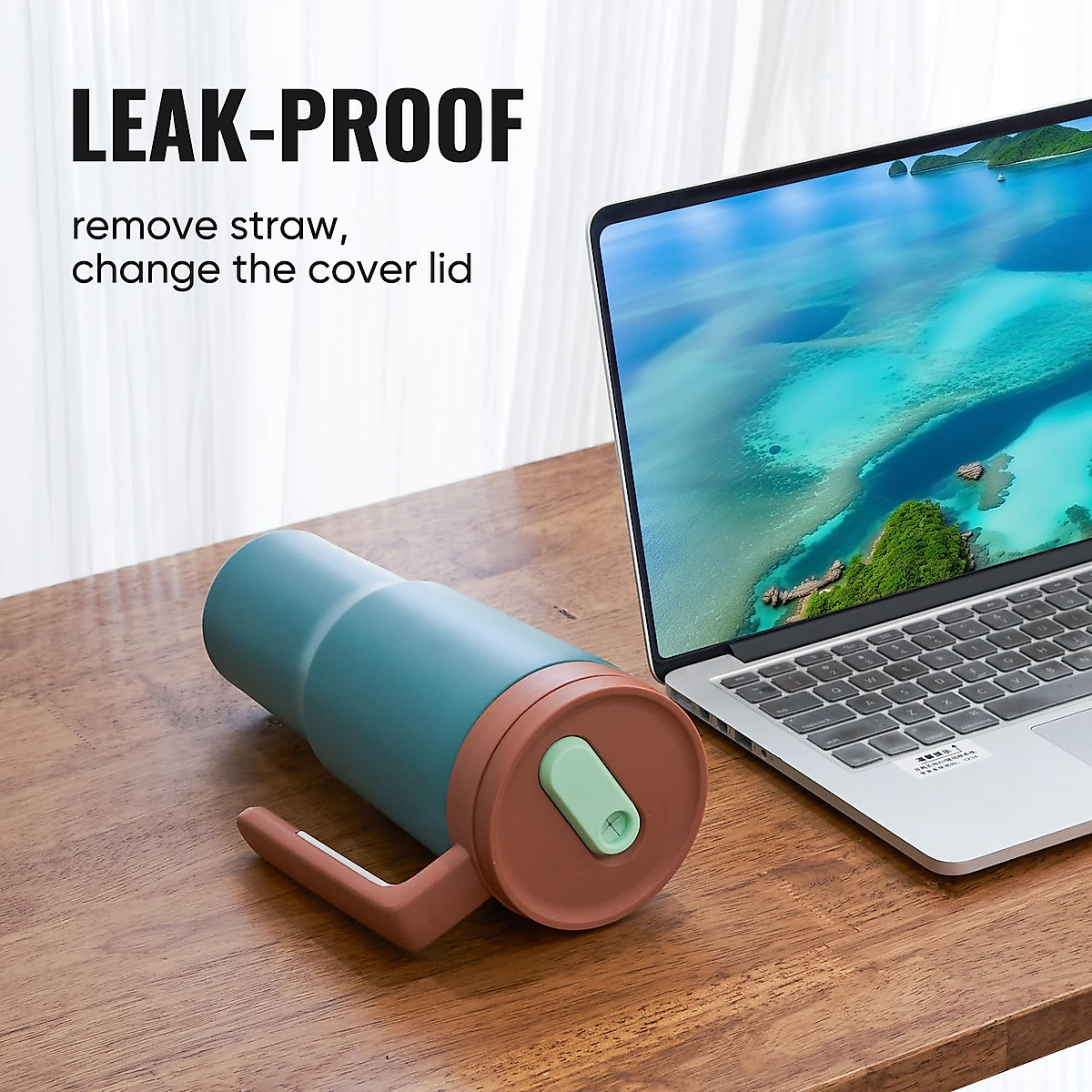 Fijinhom 40 oz Tumbler with Handle and Straw, Triple Layer Insulated Stainless Steel Water Bottle with Infuser, Travel Tumbler Fit Most Cupholder, Gifts for Women & Men, Lake Blue