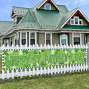 Probsin Happy St. Patrick's Day Banner Double Printed Large St Patricks Day Decorations Shamrock Clover Sign Irish Party Hanging Supplies Decor Lucky Holiday with Brass Grommets for Home,Outdoor,Indoor,Yard,Garden