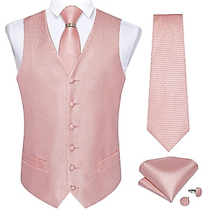DiBanGu Blush Pink Vest and Tie Set for Men Rose Gold Suit Vest Formal Business Dress Vest Wedding Waistcoat