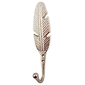 IndianShelf Coat and Key Hanger | Silver Vintage Coat Hook | Iron Towel Hooks for Bathroom | Feather Single Hooks for Hanging Coats | Decorative Wall Hooks for Hanging [15.24 cm]