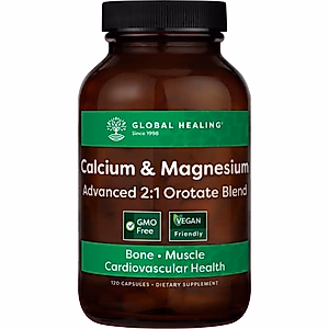 Global Healing Calcium and Magnesium Orotate - Bone Strength Supplement for Women and Men - Helps Support Strong Teeth and Cardiovascular Health for Normal Muscle Function - 120 Capsules