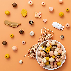 let's make 100pcs Silicone Loose Beads, DIY Beads Kit for Bracelets Making/Necklace Making/Jewelry Making Supplies - Shaped Beads Bulk Round Assorted Beads Honeycomb Silicone Beads