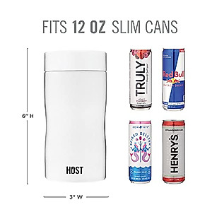 HOST Stay-Chill Beer Cozy Insulated Can Cooler Tumbler - Double Walled Stainless Steel Beer Can Insulator Holder for Slim Sized Cans - White