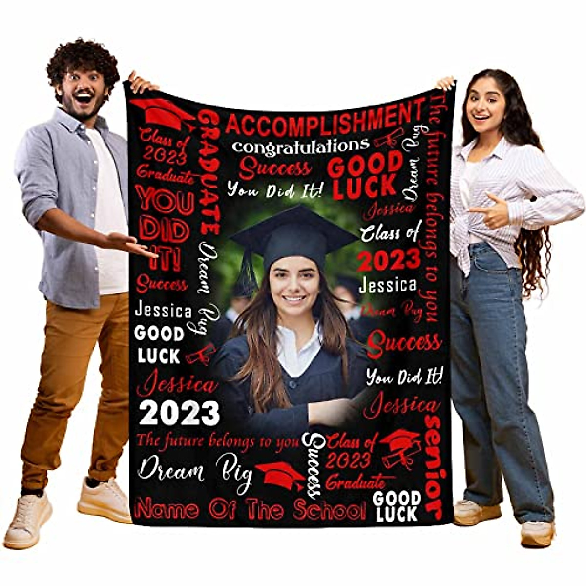 YFgohighhh Personalized Class of 2023 Blankets with Photos One Photos, Red for Graduation Adult Kid Birthday Christmas Halloween Fathers Mothers Valentines Day-40"x50"