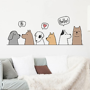 Buer Homie Decals Wall Stickers, Dog Cartoon Animal Decor, Dogs 'Say Hi'