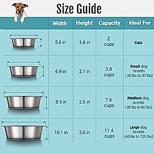 PEGGY11 Stainless Steel Metal Dog Bowls, Food Grade, BPA Free, Premium Pet Bowls for Food Water, Nonslip Rubber Bottom, Dishwasher Safe, Easy to Clean, 3.8 Cup, 2 Pack