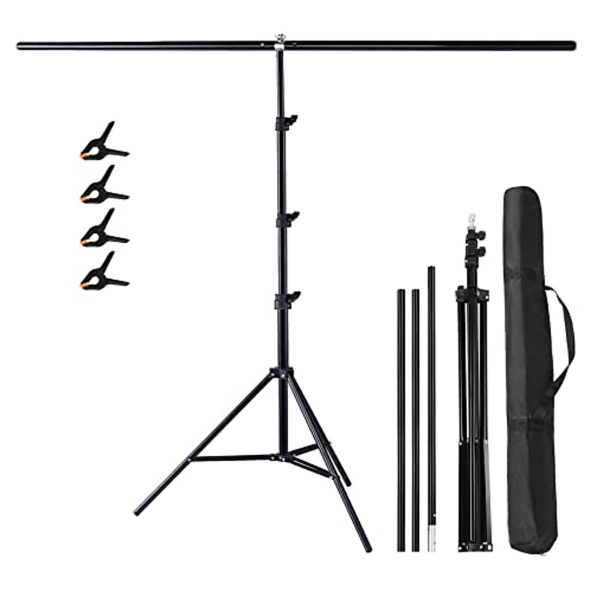 Meking T-Shape Photo Backdrop Stand, 8.56 x 6.56ft PVC Background Photography Support Stand System Kit with Carrying Bag & 4 Spring Clamps