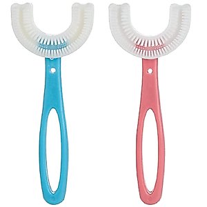 QPEY 2 Pcs Kids U- Shaped Toothbrush, Soft Silicone Brush Rounded Kids U Shape Toothbrush for Cleaning Teeth