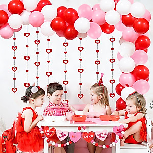 Valentines Day Balloon Arch Garland, Valentines Red Pink White Heart Balloon with Bling Bling Hanging Swirl for Sweetheart Wedding Bridal Shower Valentines Day Anniversary Engagement Party Decorations