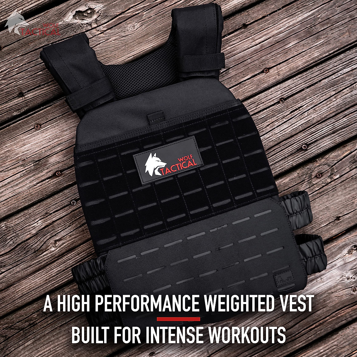 WOLF TACTICAL Adjustable Weighted Vest – WODs, Strength and Endurance Training, Fitness Workouts, Running (Black)