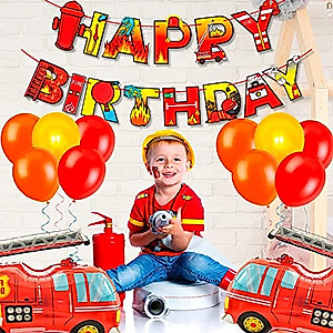 Fire Truck Birthday Party Supplies,155pcs Fire Truck Birthday Party Decorations for Boys-Firetruck Birthday Decorations Balloons Plates Napkins Tablecloth etc Fire Truck Themed Birthday Party Supplies