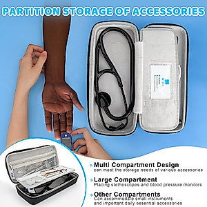 Large Hard Stethoscope Case for 3M Littmann Classic III Monitoring, 3M Littmann Lightweight II S.E., MDF Acoustica Lightweight Stethoscope Etc., Mesh Bag for Percussion Hammer/Penlights, Black